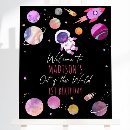 Editable Space Birthday Welcome Sign Pink Girl Astronaut - Etsy