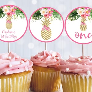 Editable Pineapple Birthday Cupcake Toppers Sweet as A Pineapple Party ...