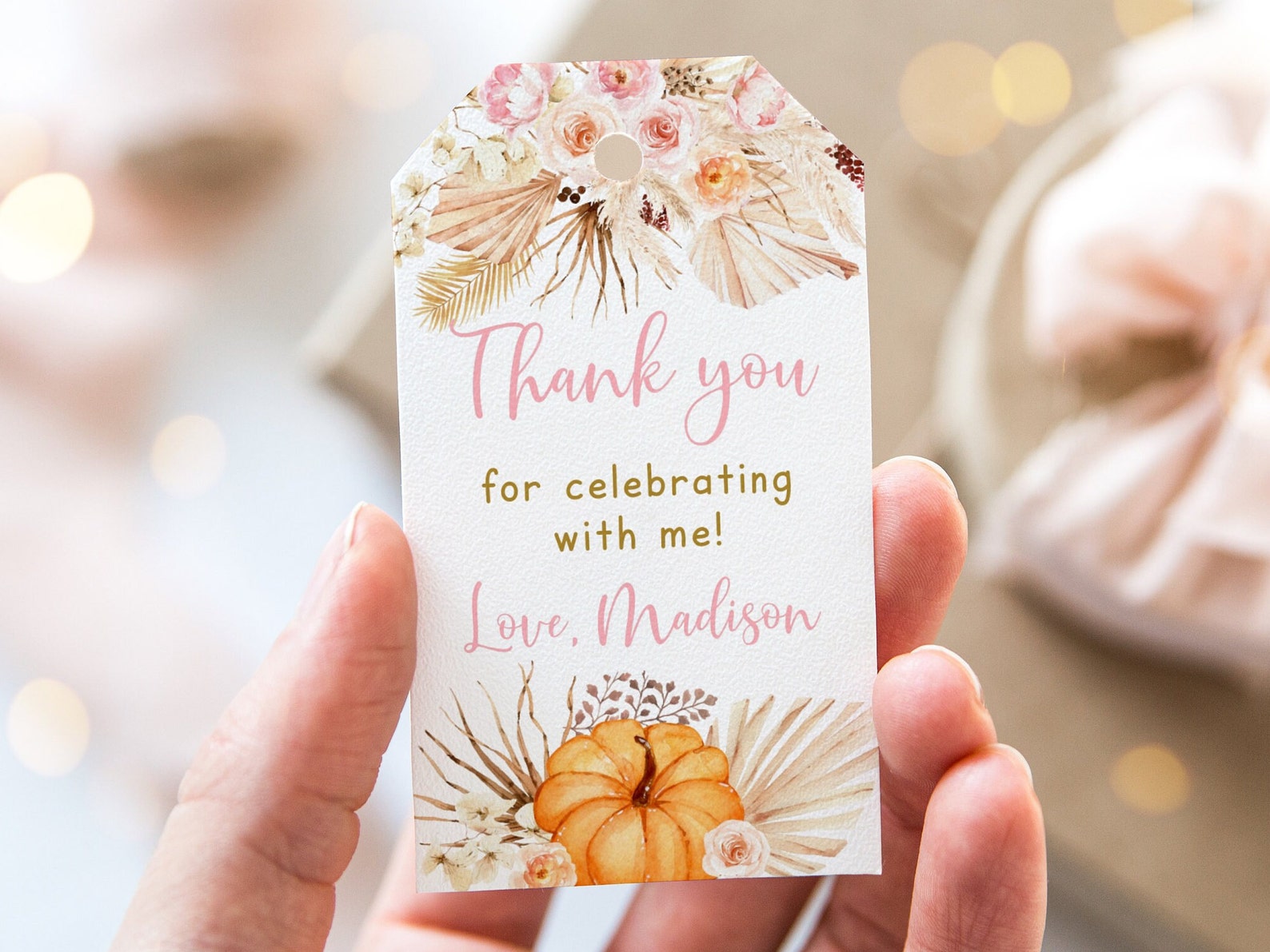 Editable Little Pumpkin Thank You Tags, Favor Tags, Boho Pumpkin, First ...