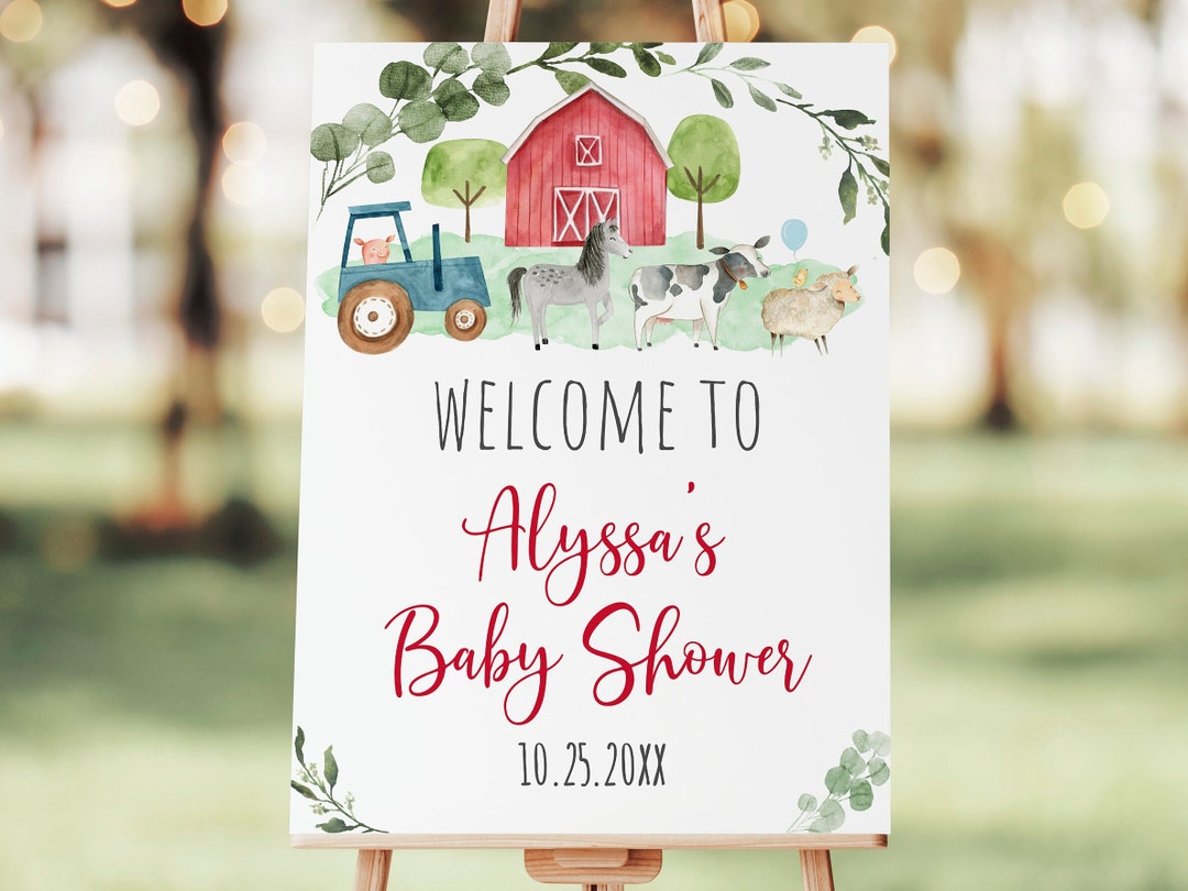 Editable Farm Baby Shower Welcome Sign, Farm Animal Baby Shower ...