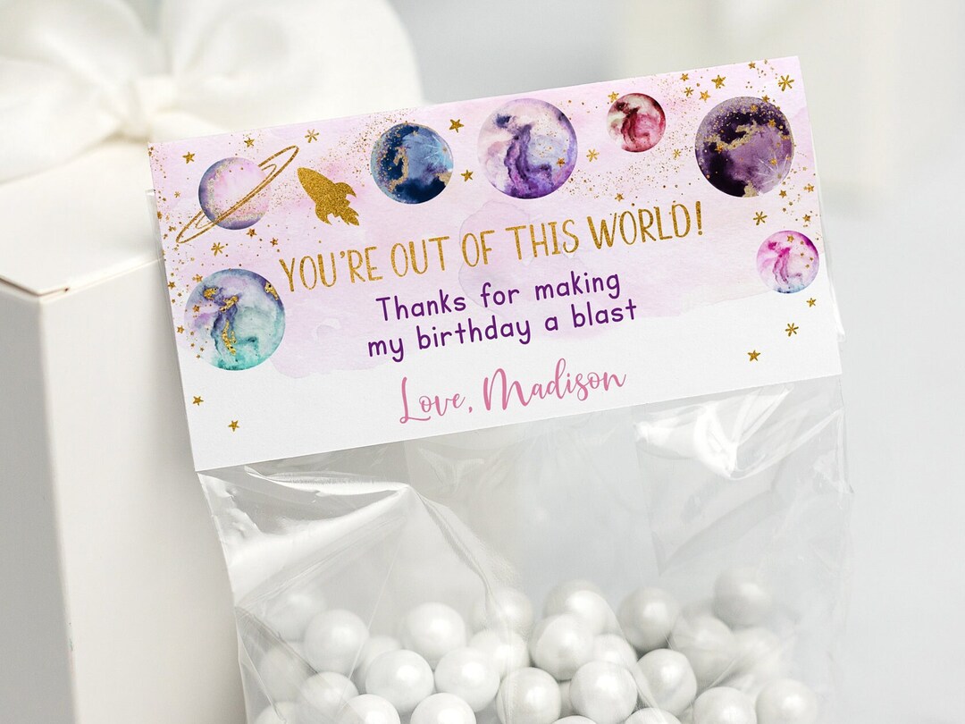 Galaxy Birthday Treat Bag Toppers Party Favor Pink Gold Girl Galaxy ...