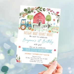 Editable Fall Farm Birthday Invitation Farm Animals Pumpkin - Etsy