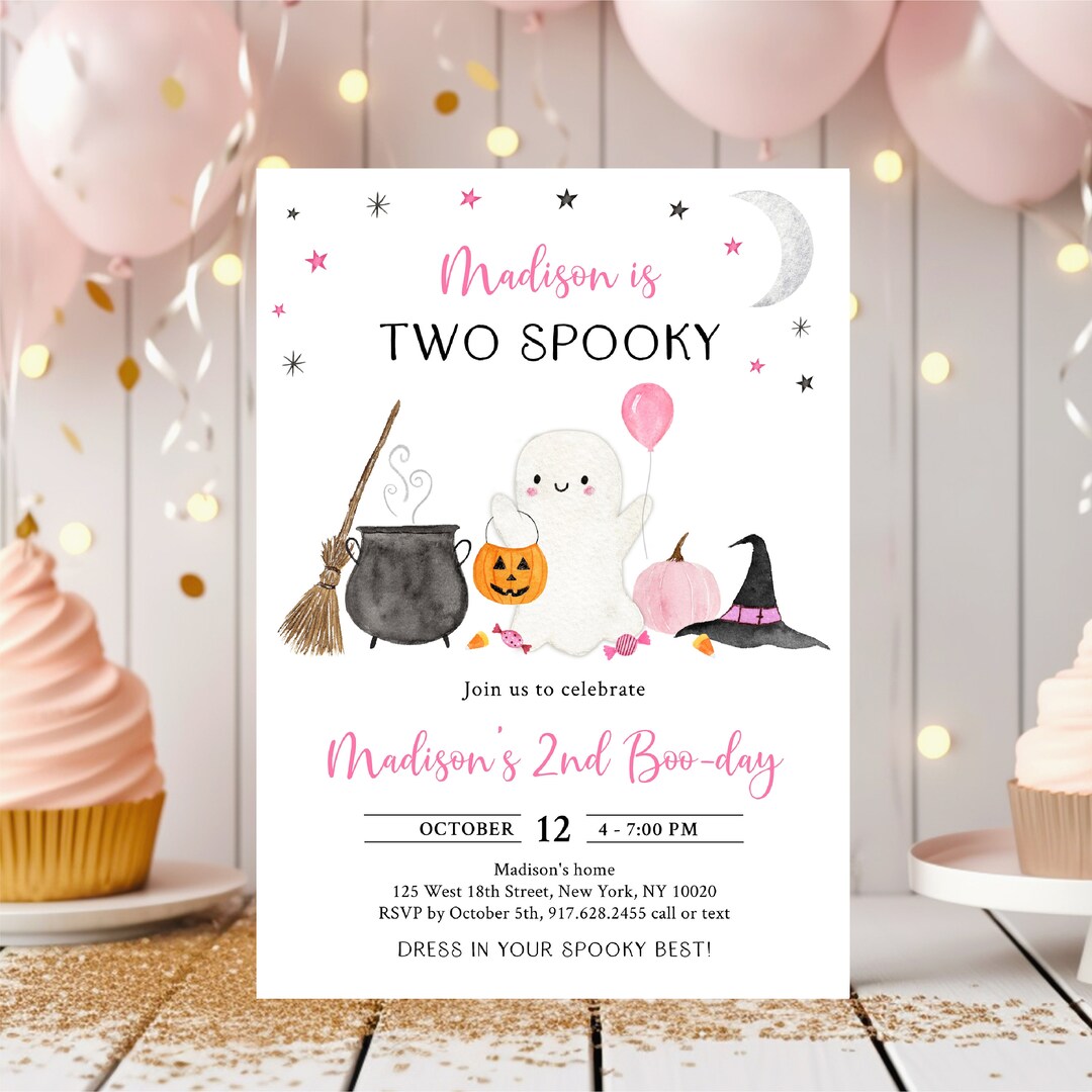 Editable Two Spooky Ghost Birthday Invitation Ghost Second Birthday ...