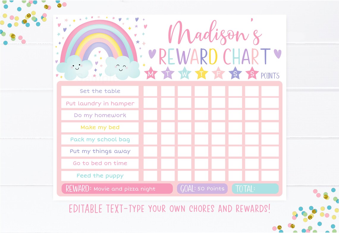 EDITABLE Rainbow Reward Chart Rainbow Behavior Chart Pastel - Etsy