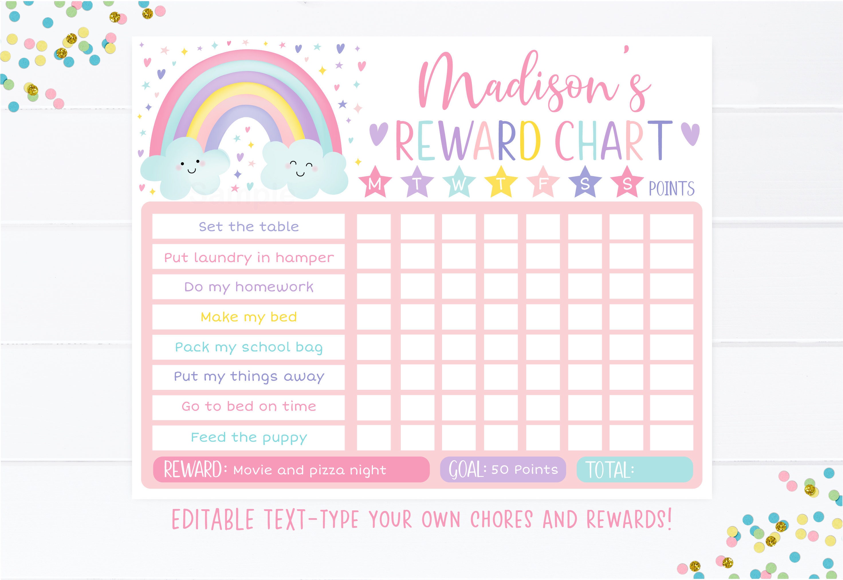 Rainbow Incentive Chart Daily Chore Chart Rainbow Reward Chart ...