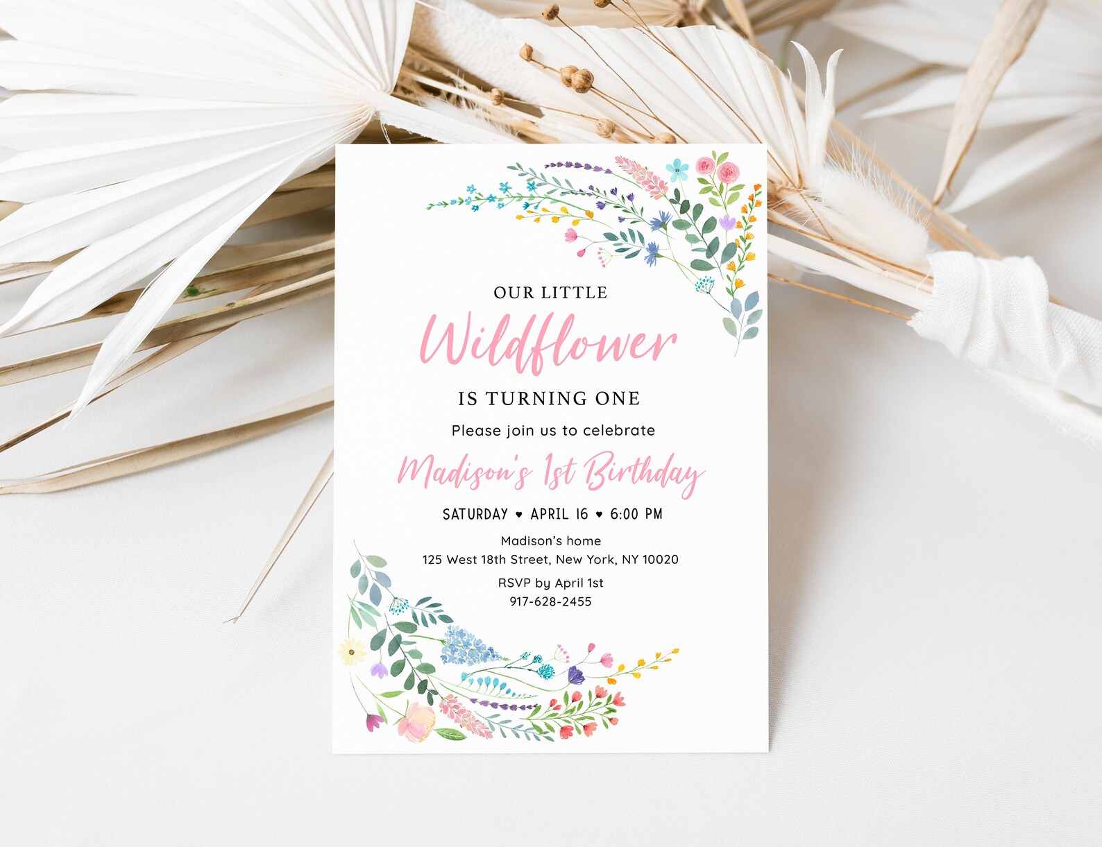 Editable Wildflower Birthday Invitation First Birthday Garden | Etsy