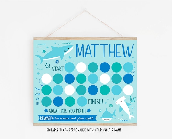 Editable Shark Reward Chart, Shark Sticker Chart, Boy Shark Potty ...