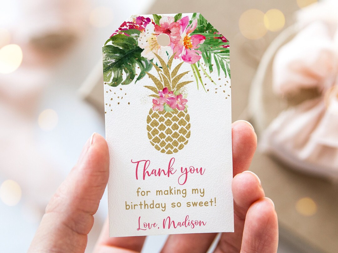 Editable Pineapple Birthday Thank You Tags Favor Tags Pineapple Party ...