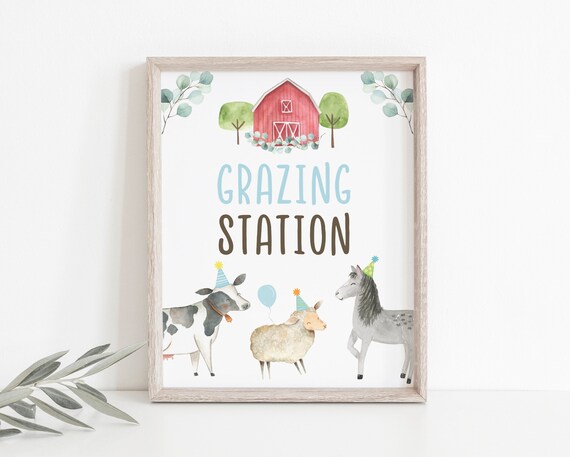 Grazing Station Farm Birthday Sign Food Sign Snack Sign Farm Animal ...