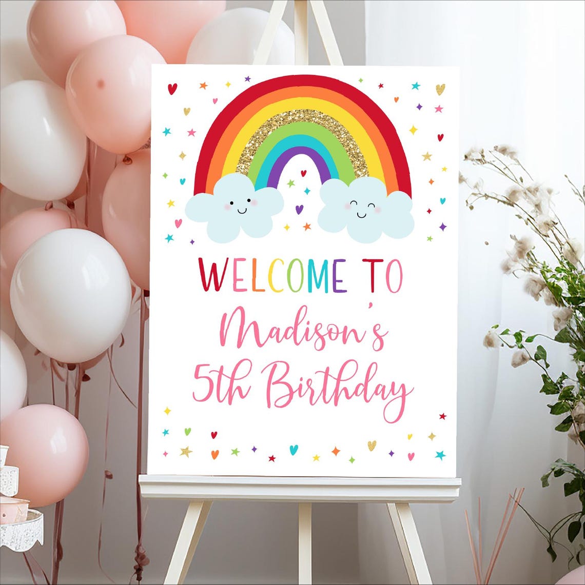 Editable Rainbow Welcome Sign Rainbow Birthday Girls Rainbow Party Gold ...