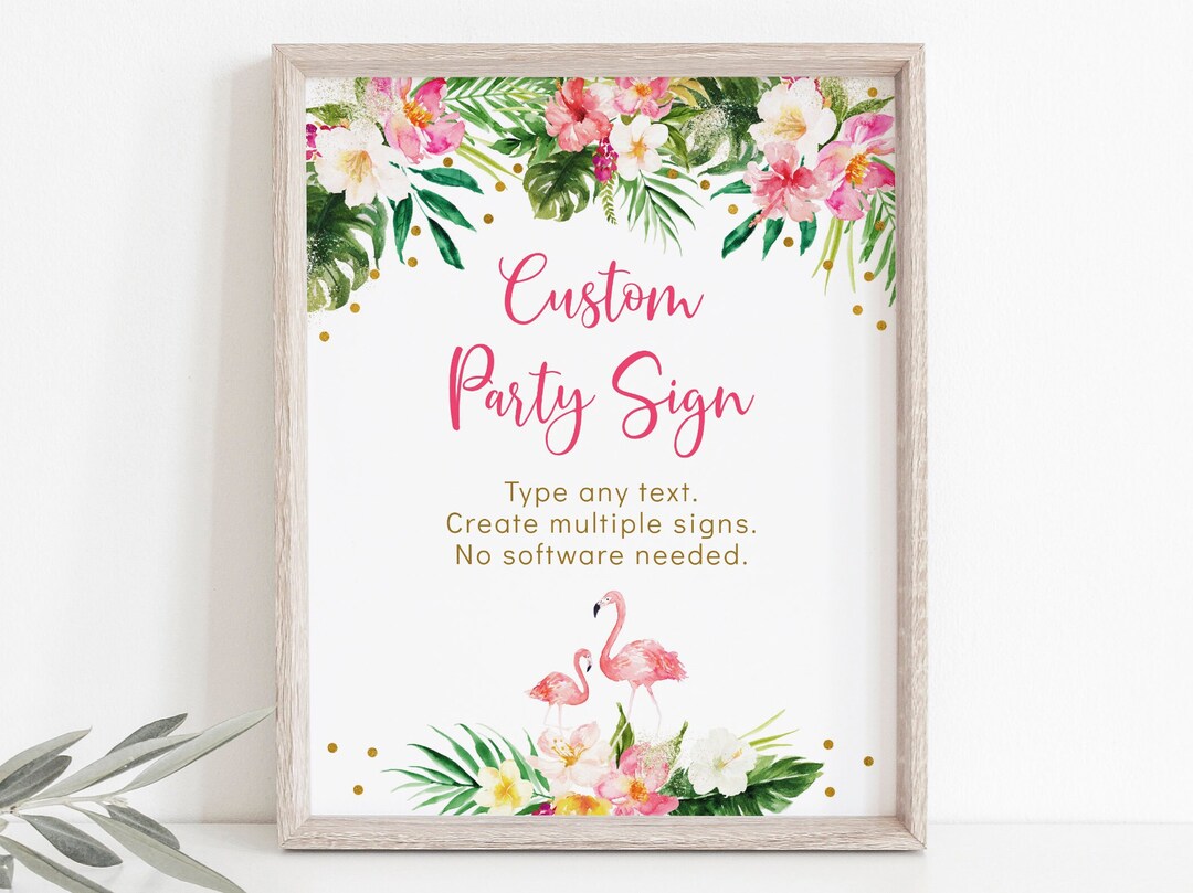 Editable Flamingo Baby Shower Sign Tropical Floral Pink & Gold Girl ...