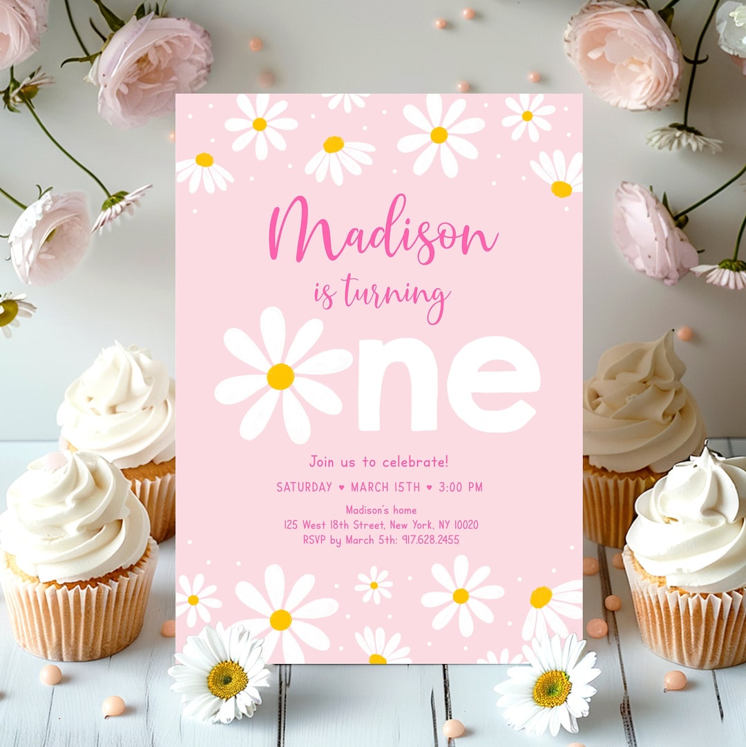 Pink Daisy First Birthday Invitation Retro Daisy Birthday Invite Boho ...