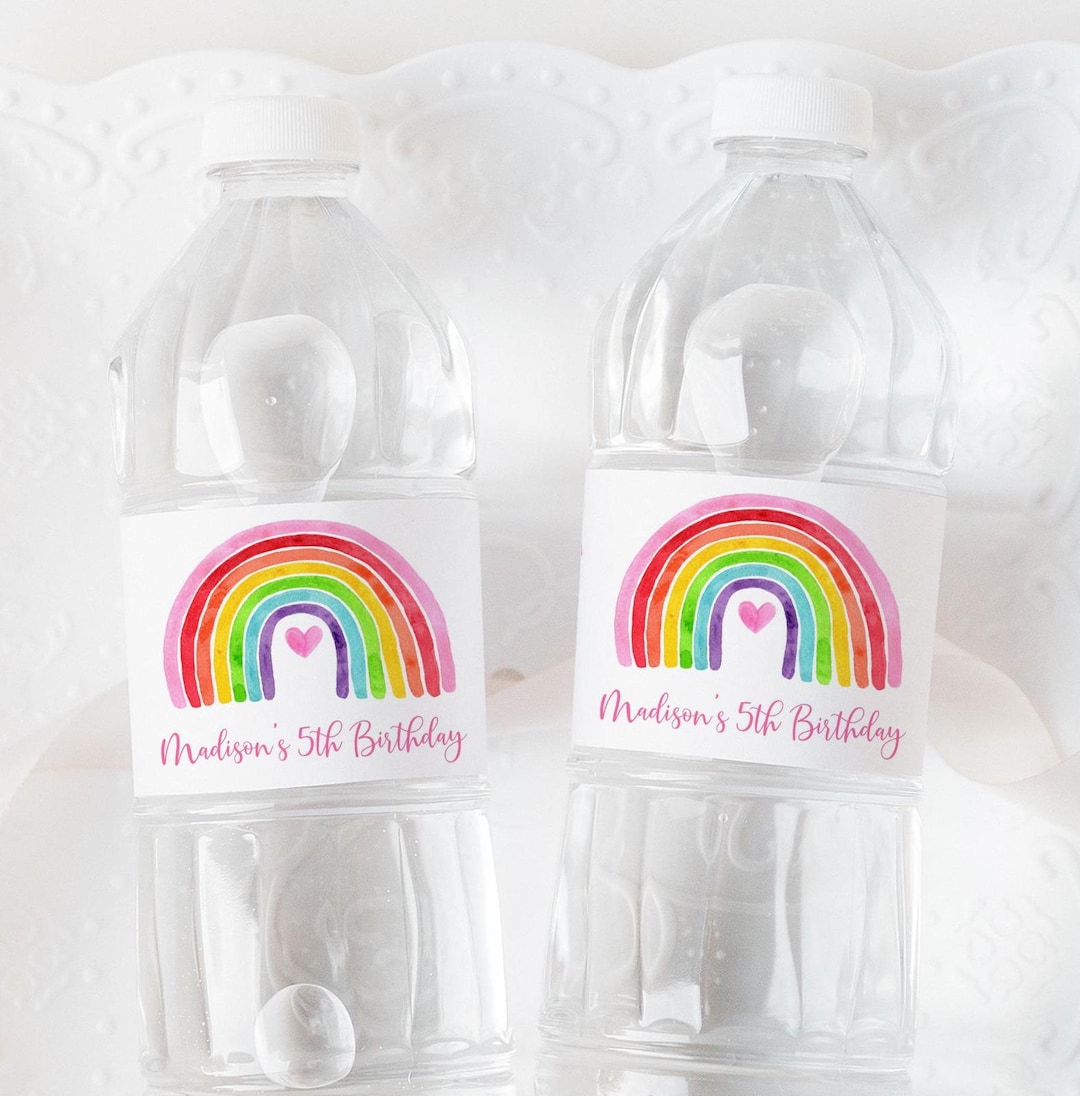 Editable Rainbow Water Bottle Label Template, Minimalist Rainbow, Girl ...