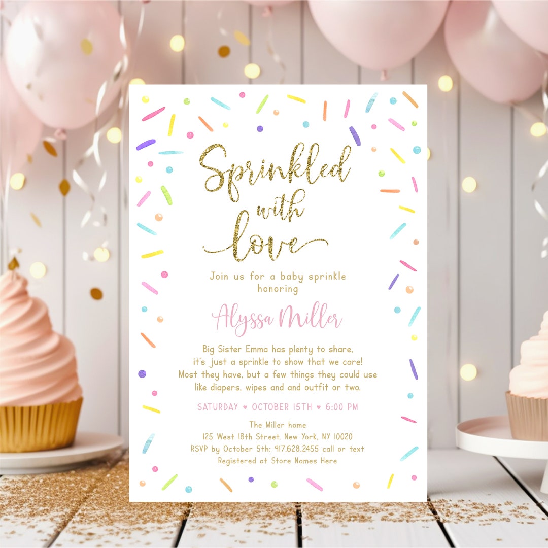 Editable Baby Sprinkle Invitation Sprinkled With Love Invite Rainbow ...