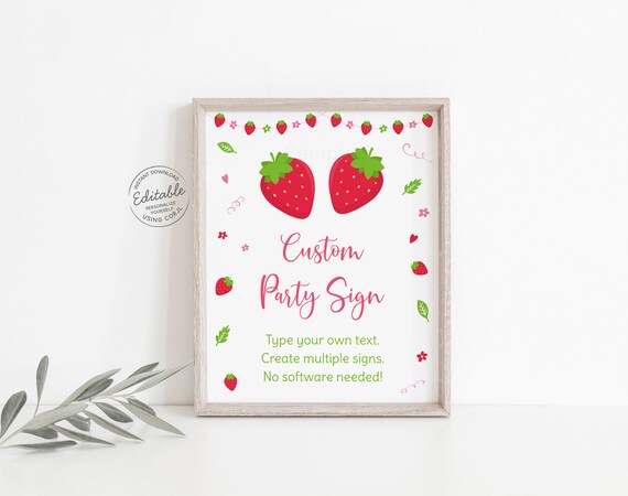 EDITABLE Strawberry Birthday Sign Table Strawberry Party Berry Sweet ...