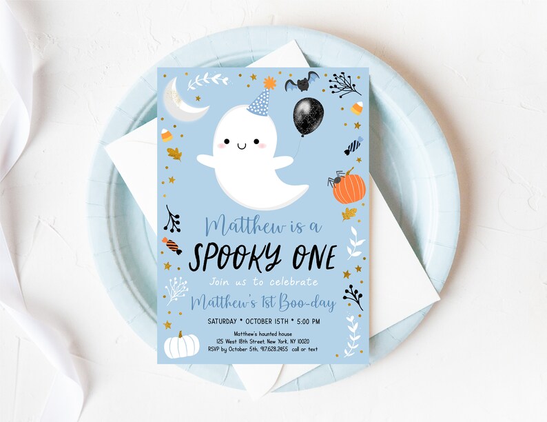 Editable Spooky One Ghost Birthday Invitation Halloween Ghost - Etsy
