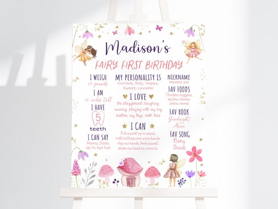 Editable Fairy First Birthday Milestone Sign Fairy Garden - Etsy