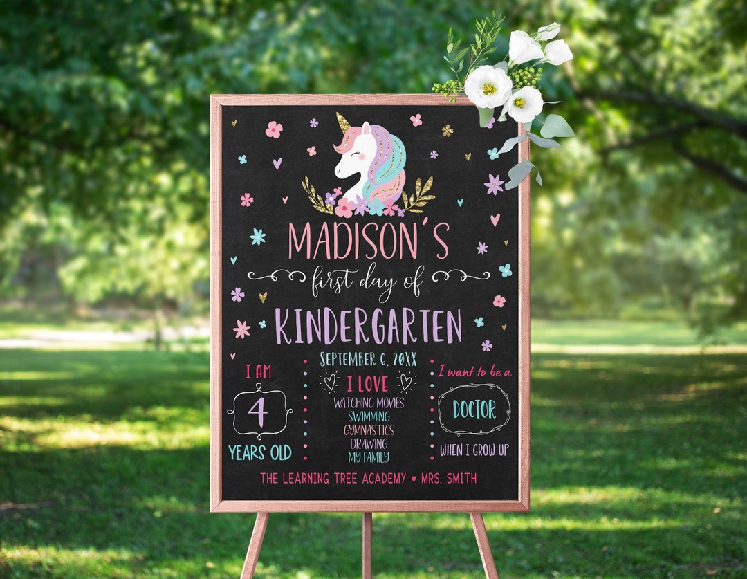 Editable Unicorn First Day of Kindergarten Sign First Day of School ...
