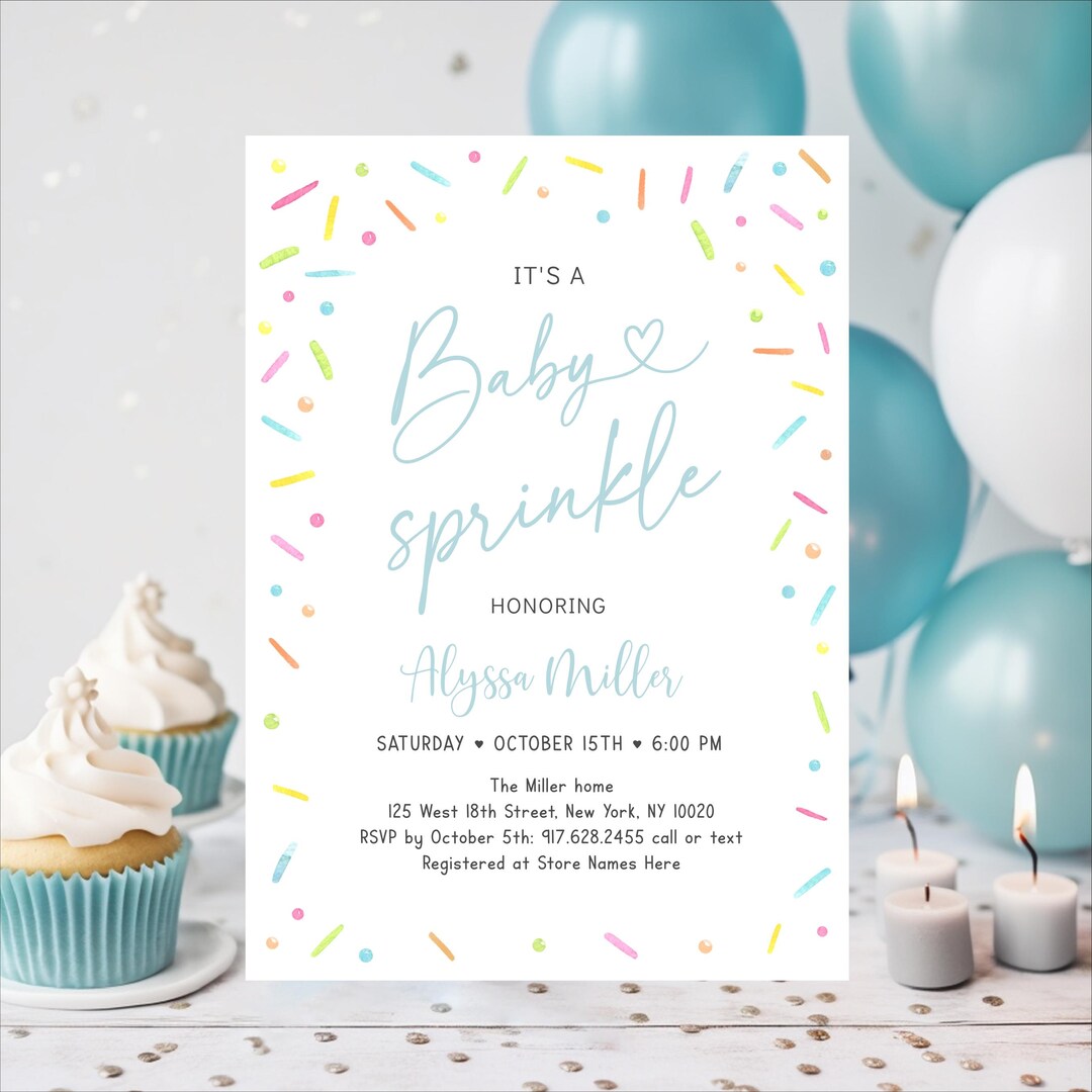 Editable Blue Baby Sprinkle Invitation Baby Sprinkle Invite Baby Boy ...