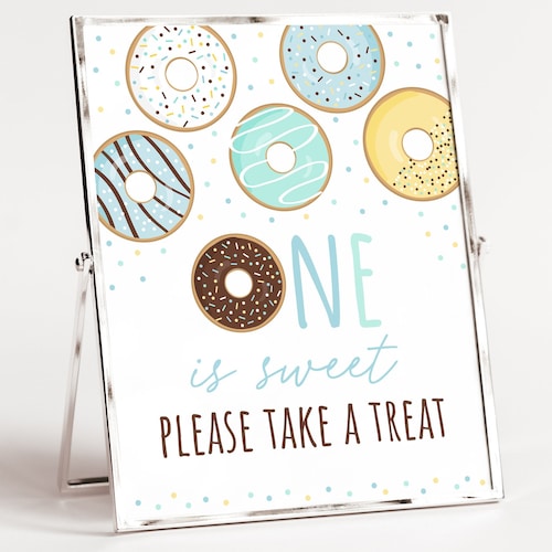 Donut One is Sweet Sign Donut Birthday Party Favor Sign - Etsy