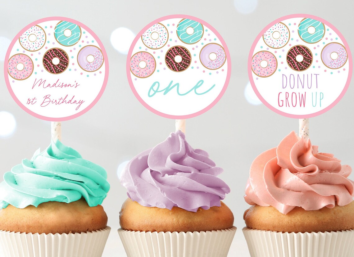 Editable Donut Birthday Cupcake Toppers Donut Party Donut - Etsy