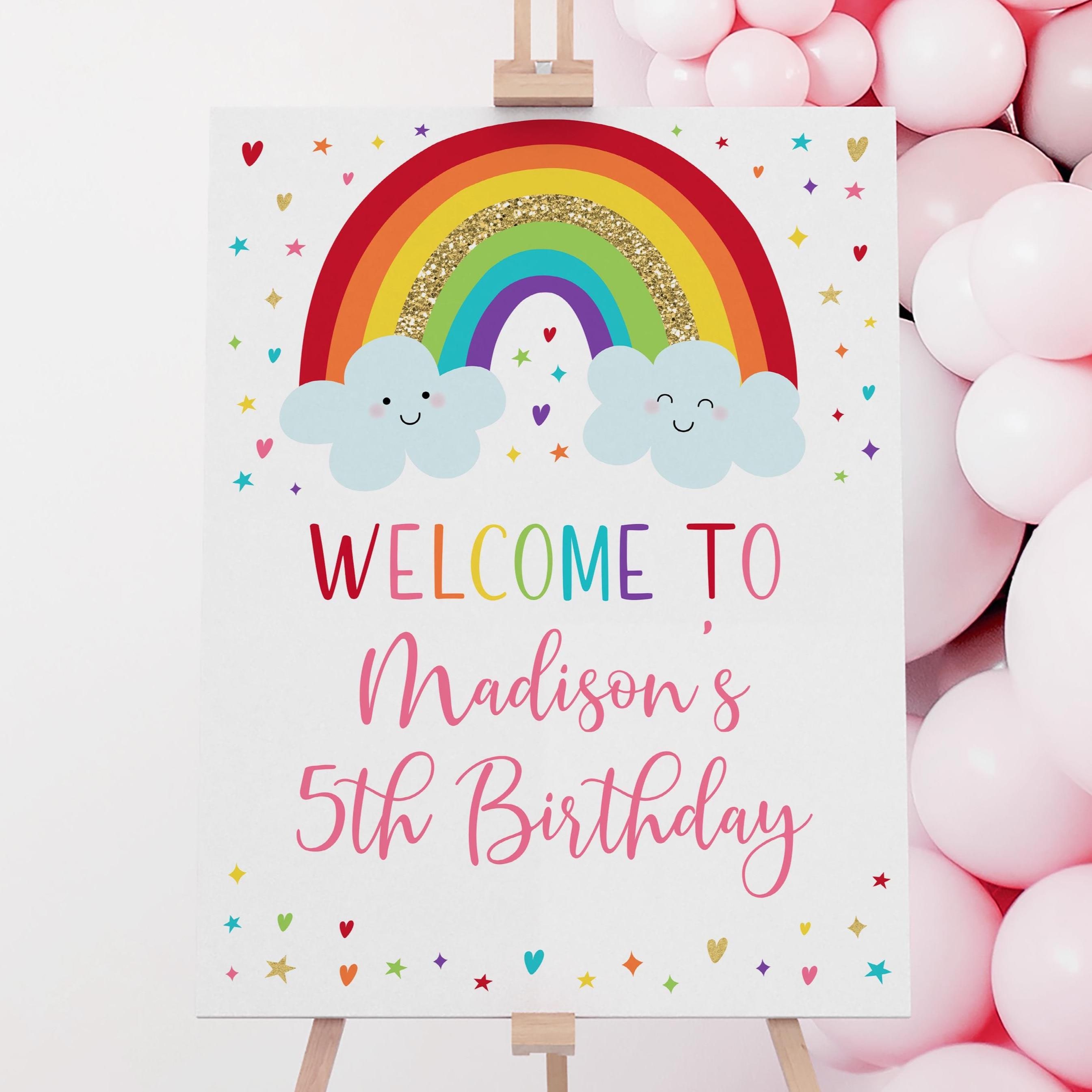 Editable Rainbow Welcome Sign Rainbow Birthday Girls Rainbow Party Gold ...