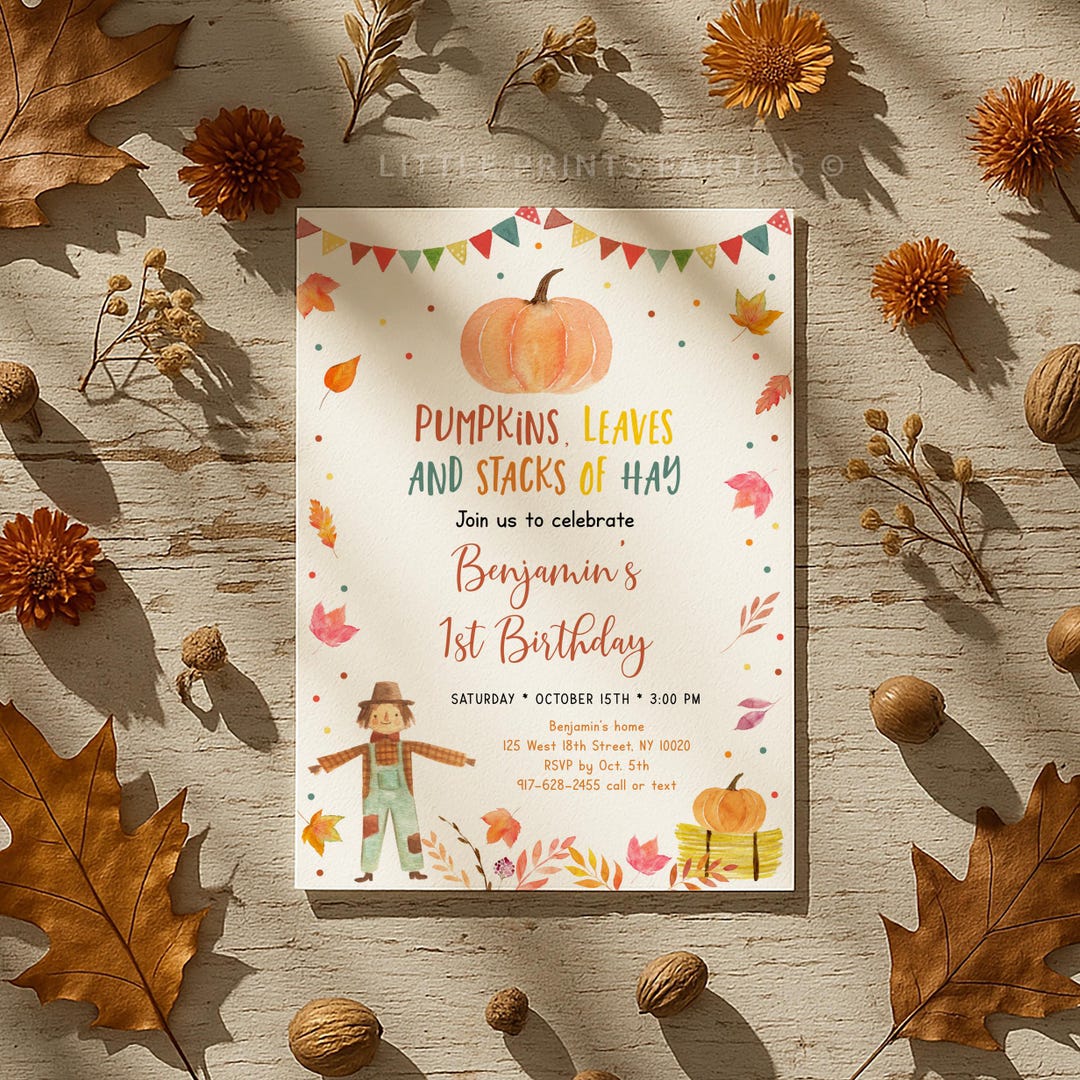 Editable Pumpkin Birthday Invitation Fall Harvest Pumpkin Birthday ...