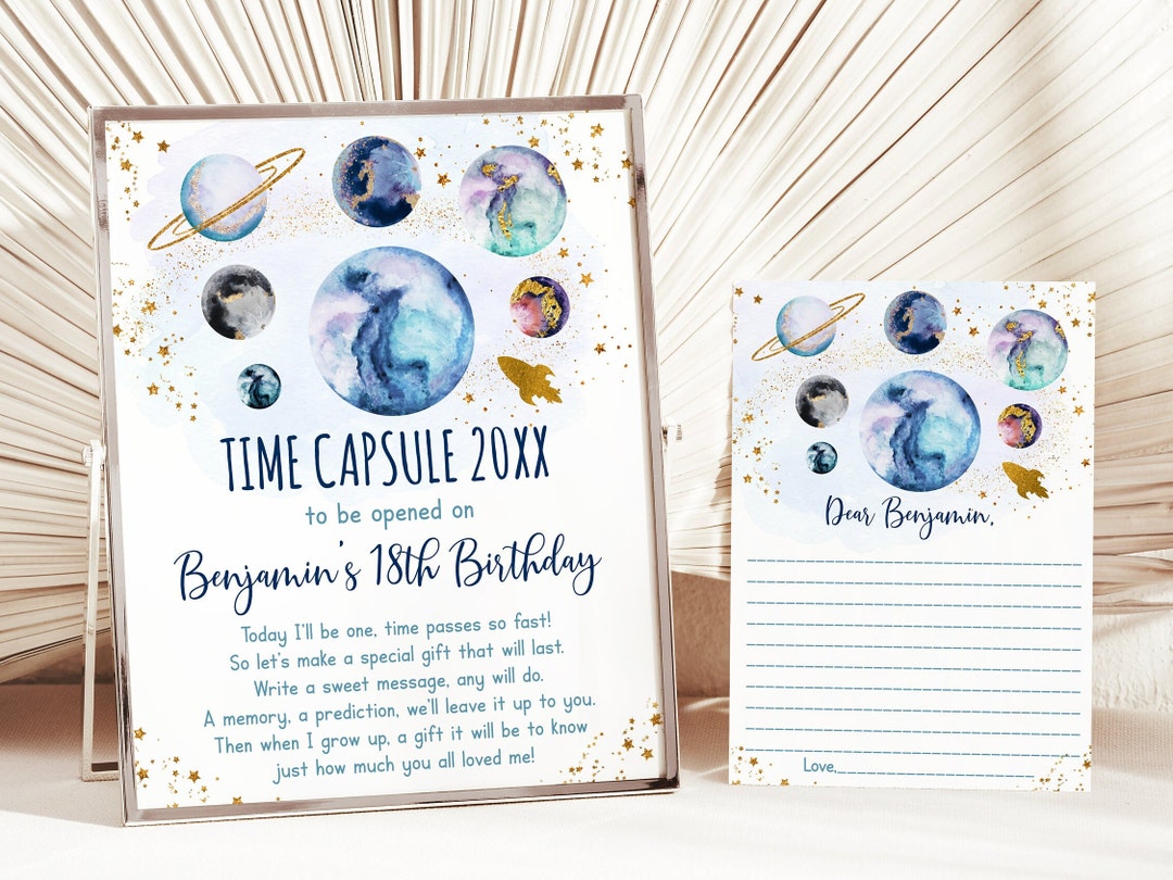 Editable Outer Space Birthday Time Capsule First Birthday Galaxy ...