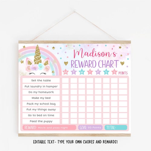 EDITABLE Rainbow Reward Chart Rainbow Behavior Chart Pink & - Etsy