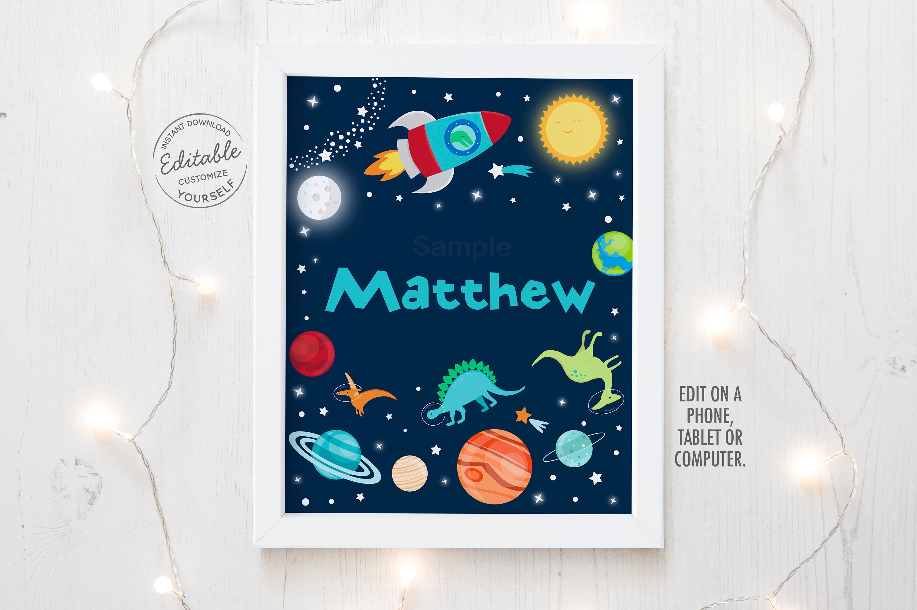 EDITABLE Dinosaur Space Wall Art Boys Dinosaur Nursery Art | Etsy