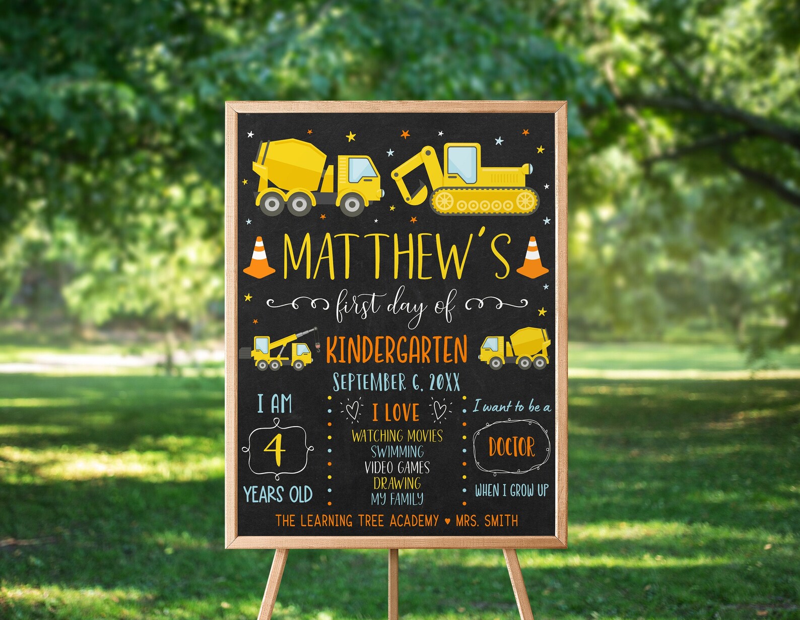 Editable Construction First Day of Kindergarten Sign First Day - Etsy