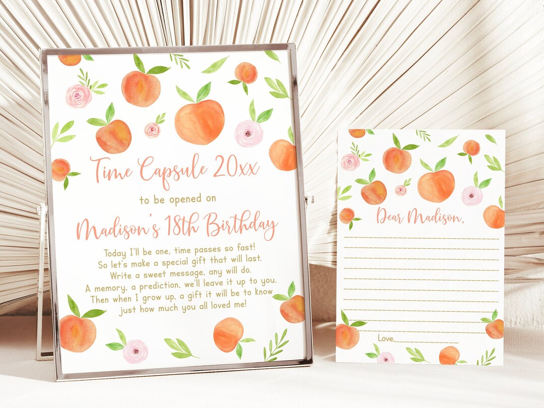 Editable Peach Birthday Time Capsule Sign First Birthday Time Capsule ...