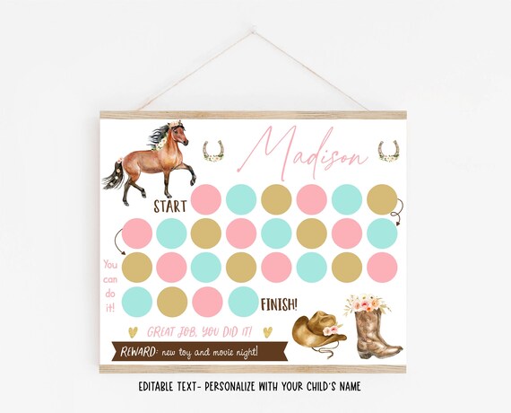 Editable Horse Reward Chart, Horse Sticker Chart, Cowgirl Pony Pink ...