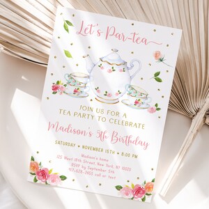 Editable Let's Par-tea Birthday Invitation Tea Party - Etsy