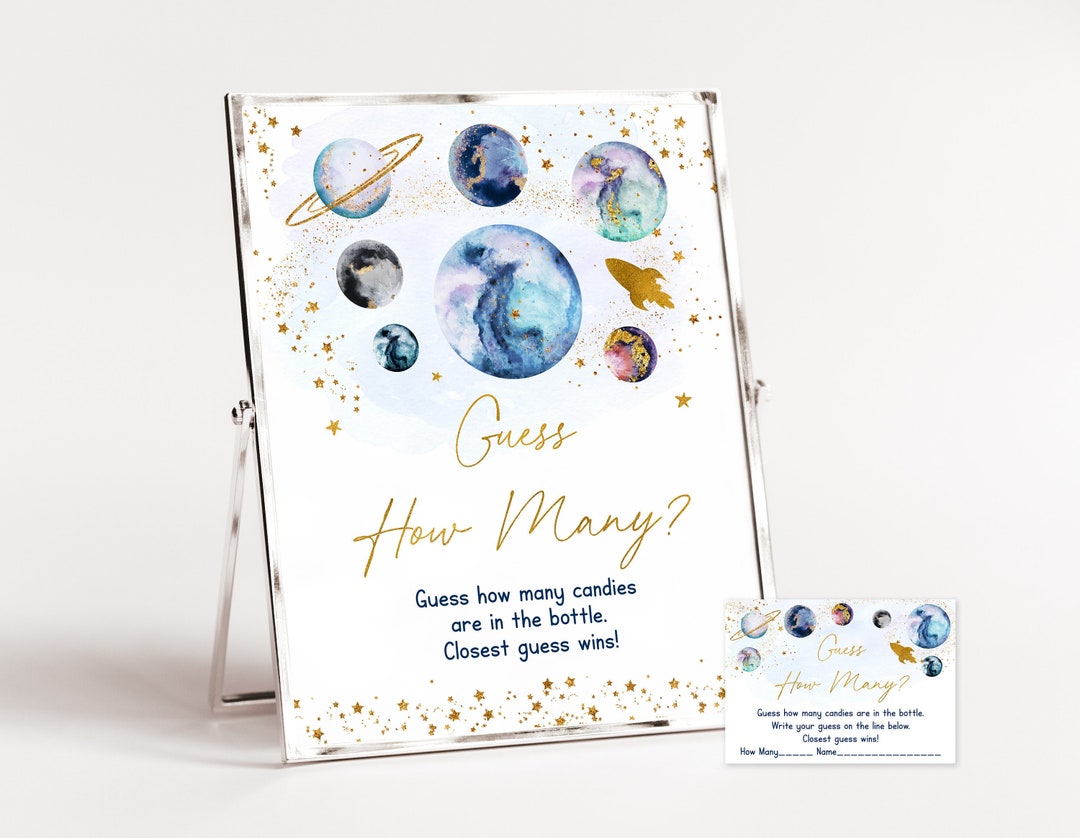 Galaxy Guess How Many Game Outer Space Baby Shower Blue Gold - Etsy