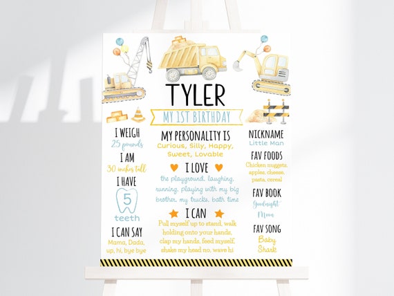 Construction Birthday Milestone Sign Construction Truck First Birthday ...