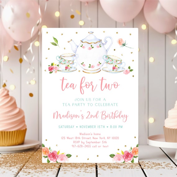 Little Girl Tea Party Birthday Invites Tea For Two Birthday Party (Tea