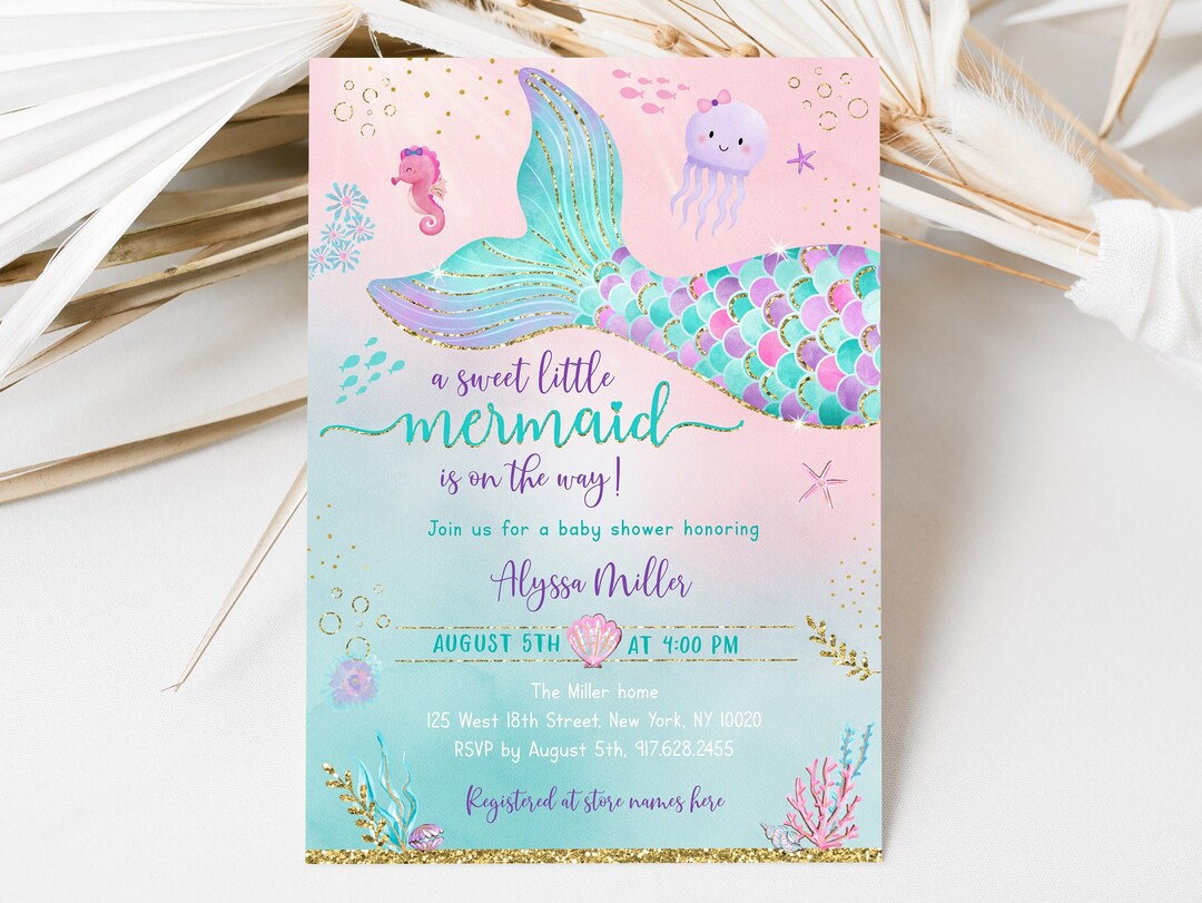 Editable Mermaid Baby Shower Invitation Mermaid Baby Shower Invite Girl ...