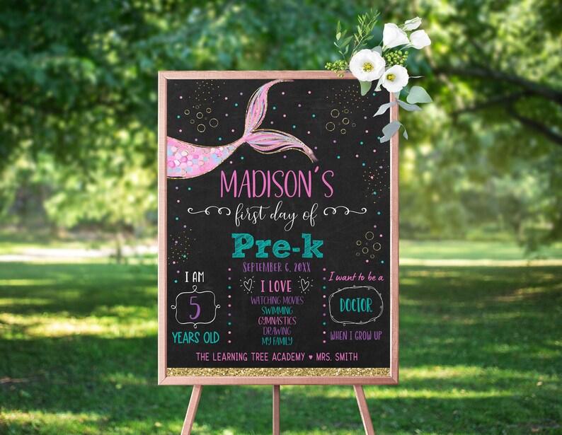 Editable Mermaid First Day of Pre-k Sign First Day of - Etsy