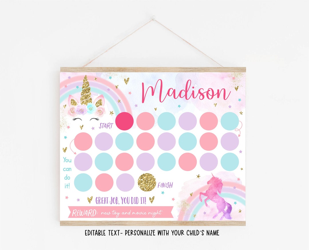 Editable Unicorn Reward Chart, Unicorn Sticker Chart, Pink Gold Pastel ...