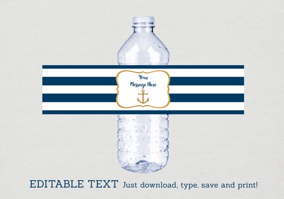 Nautical Anchor Water Bottle Labels / Nautical Bridal Shower / Navy ...