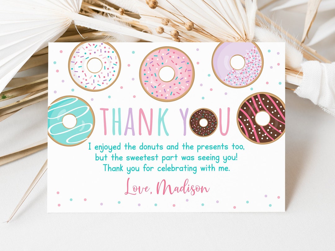 Editable Donut Thank You Card, Donut Birthday, Pink Donut, Donut Grow ...