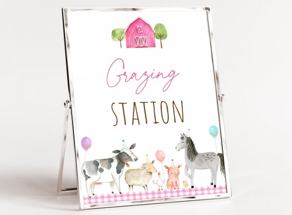 Grazing Station Pink Farm Birthday Sign Snack Sign Girl Farm Party ...