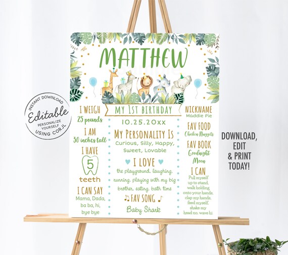 EDITABLE Boy Safari Birthday Milestone Poster, 1st Birthday Milestone ... EDITABLE Boy Safari Birthday Milestone Poster, 1st Birthday Milestone ...