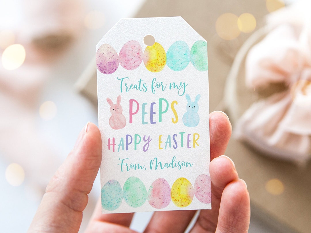 Editable Happy Easter Gift Tag Favor Tag Treats for My Peeps Watercolor ...