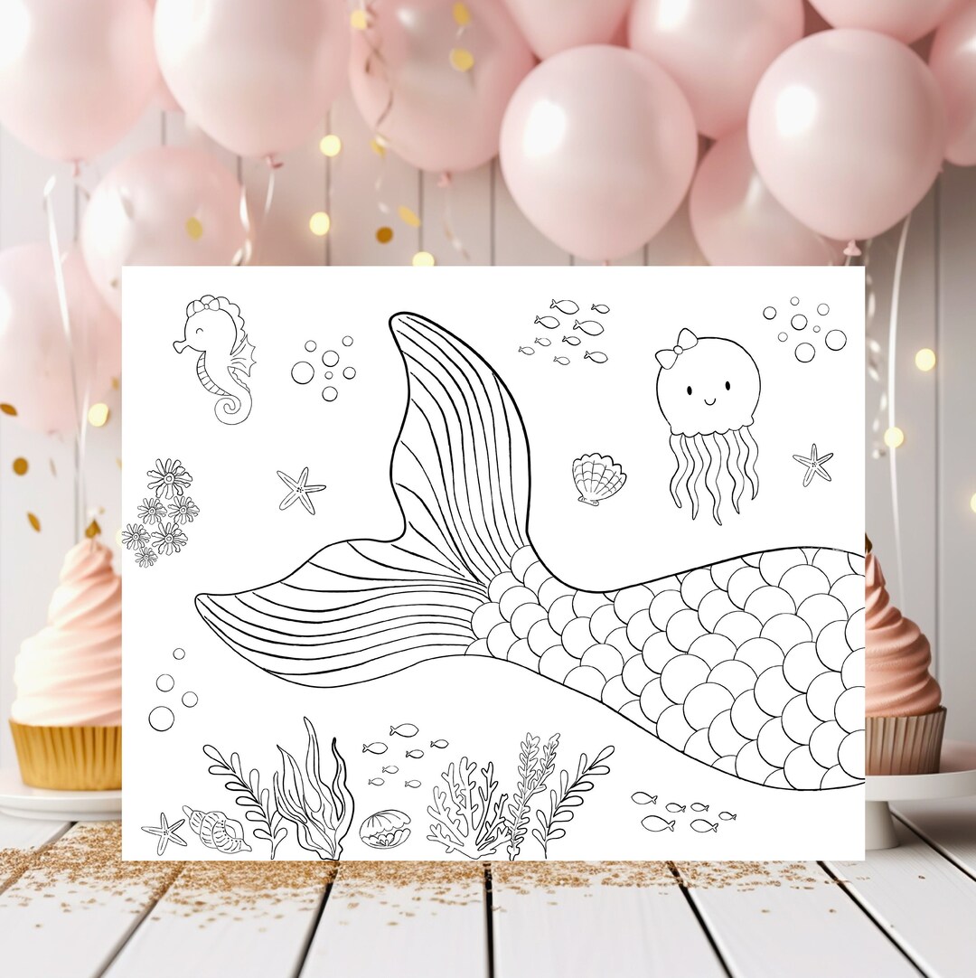Mermaid Birthday Coloring Page, Birthday Activity, Kids Coloring Page ...