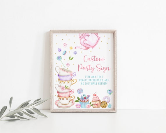 Editable Tea Party Birthday Sign, Table Sign, Tea Par-tea, Pink Gold ...