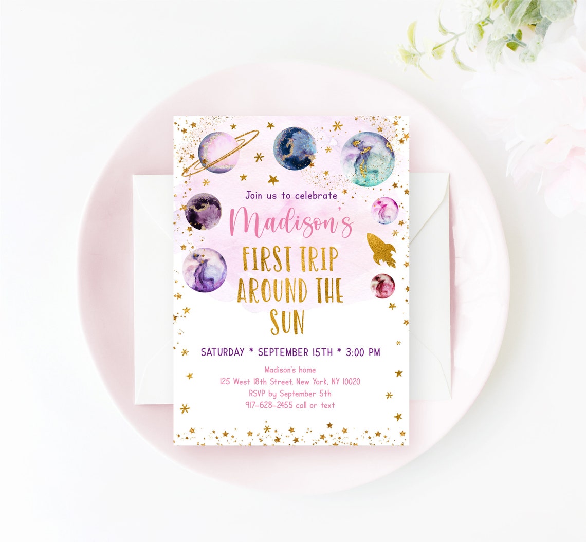 Editable Space Birthday Invitation First Trip Around the Sun | Etsy