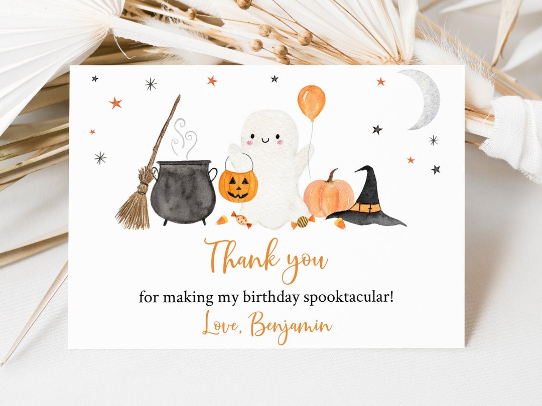 Editable Halloween Spooky One Ghost Thank You Card Ghost Birthday Thank ...