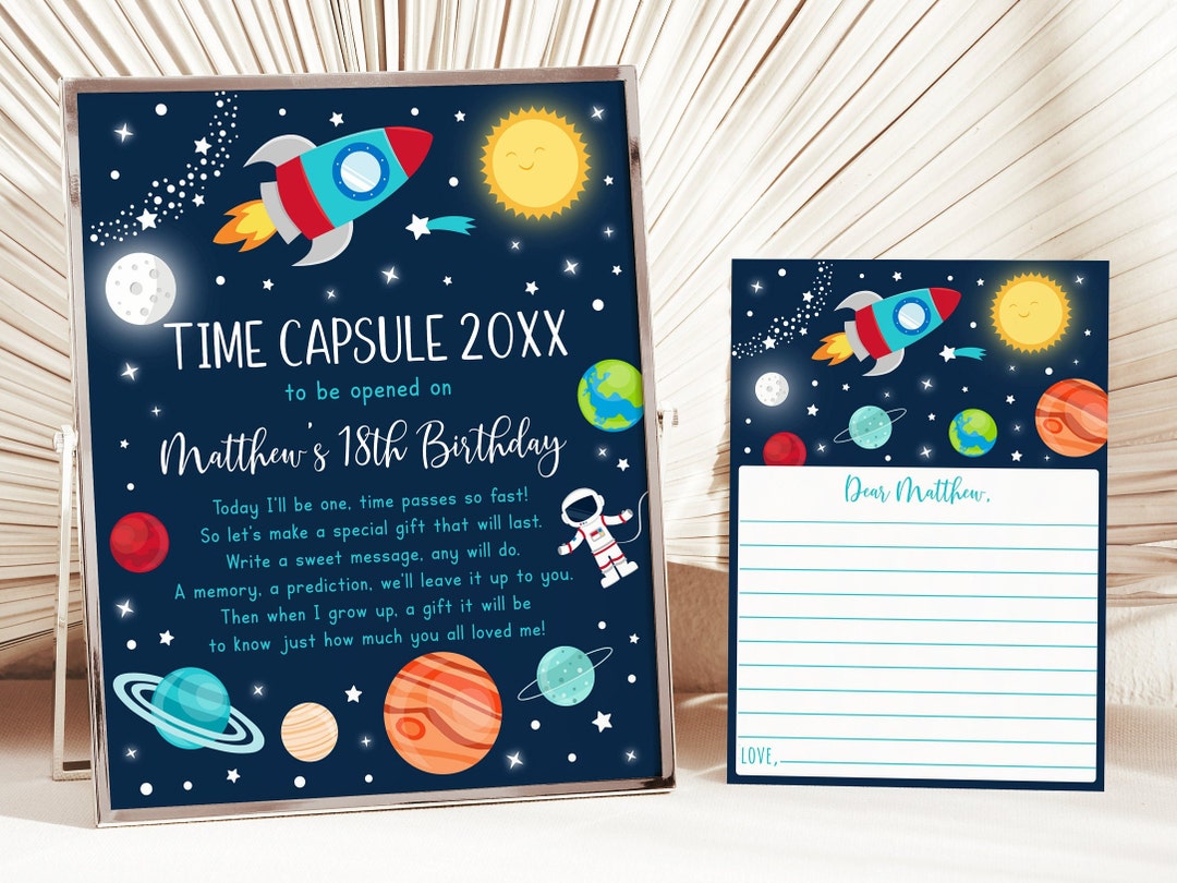 Editable Outer Space Birthday Time Capsule First Birthday Astronaut ...